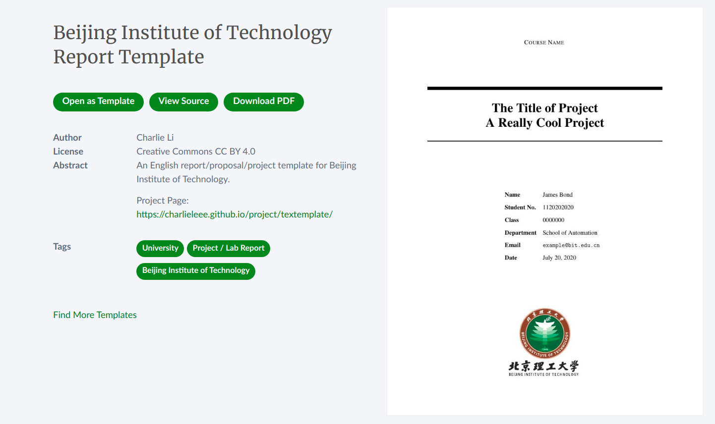 BIT LaTeX Template Chengkun Li